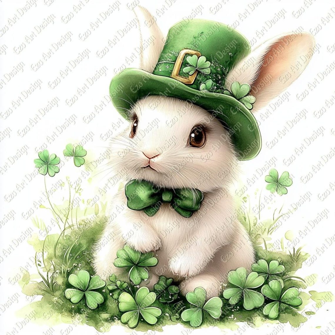 St. Patricks Day Bunny Clipart, Green Leprechaun Hat, Shamrocks ...