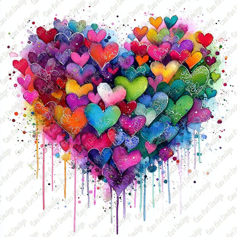 Colorful Hearts Clipart, AI Enhanced Art (digital Download, 10 Jpgs) - Etsy