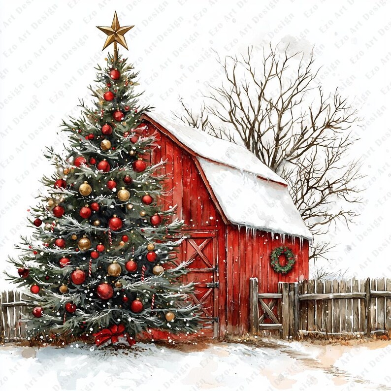 Christmas Farmhouse Clipart, Snowy Barn Scene (digital Download) - Etsy