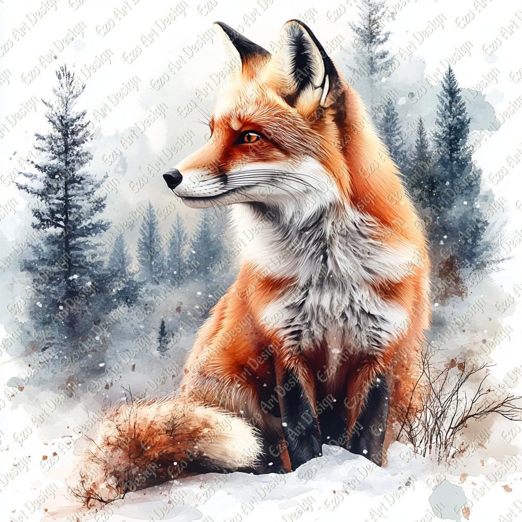 Winter Fox Clipart, Snowy Forest Scene (digital Download) - Etsy
