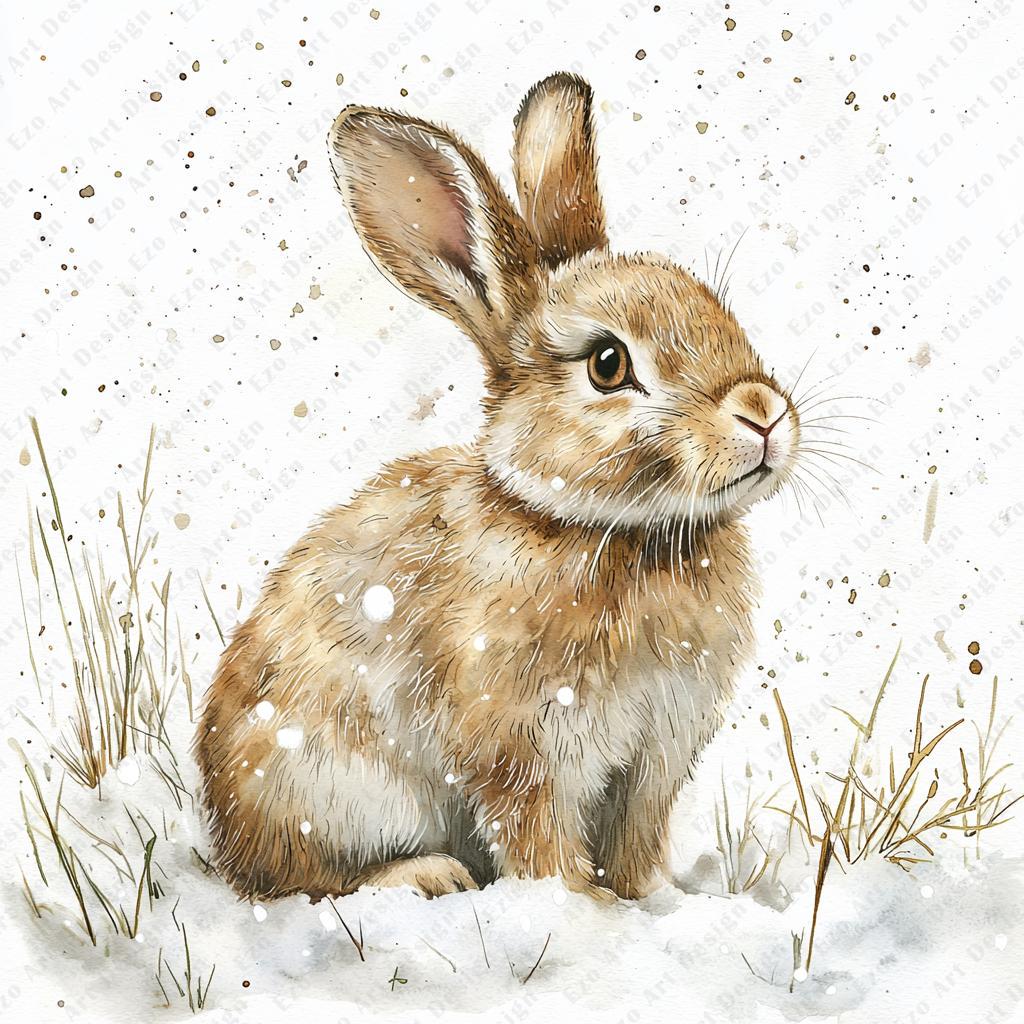 Rabbit Clipart Set: Playful Bunny in Snow - Cozy Winter Artrabbit ...