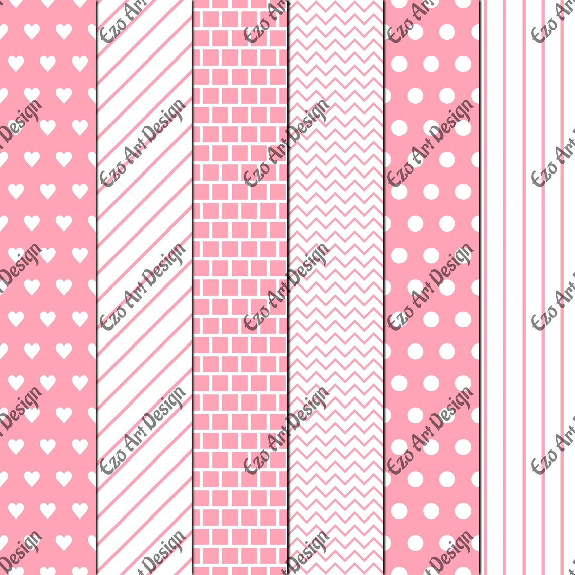 Pink Pattern Digital Paper Pack 24 Papers Scrapbook Papers Seamless ...