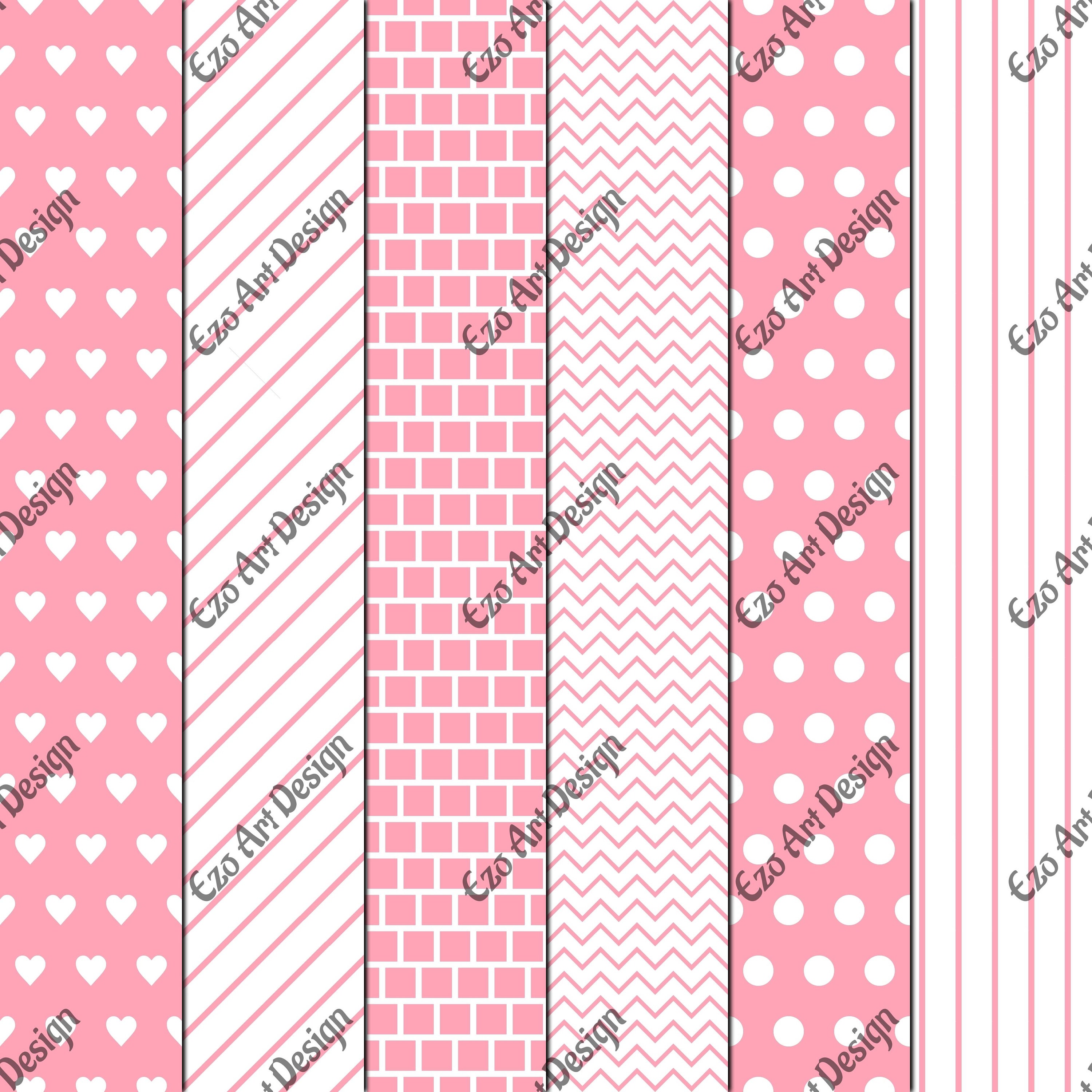 Pink Pattern Digital Paper Pack 24 Papers Scrapbook Papers Seamless ...