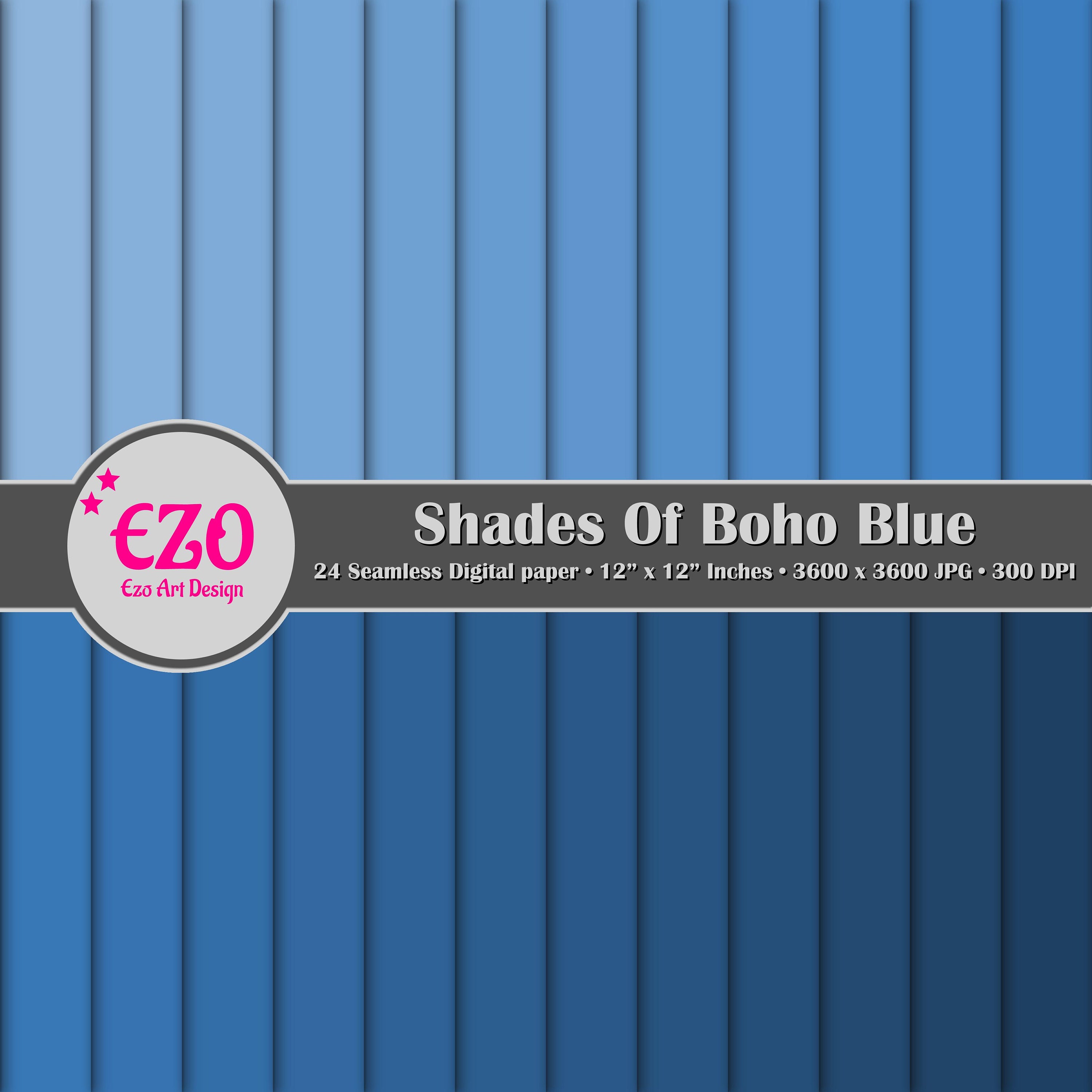 Shades of Boho Blue Digital Paper Pack 24 Papers Scrapbook Papers ...
