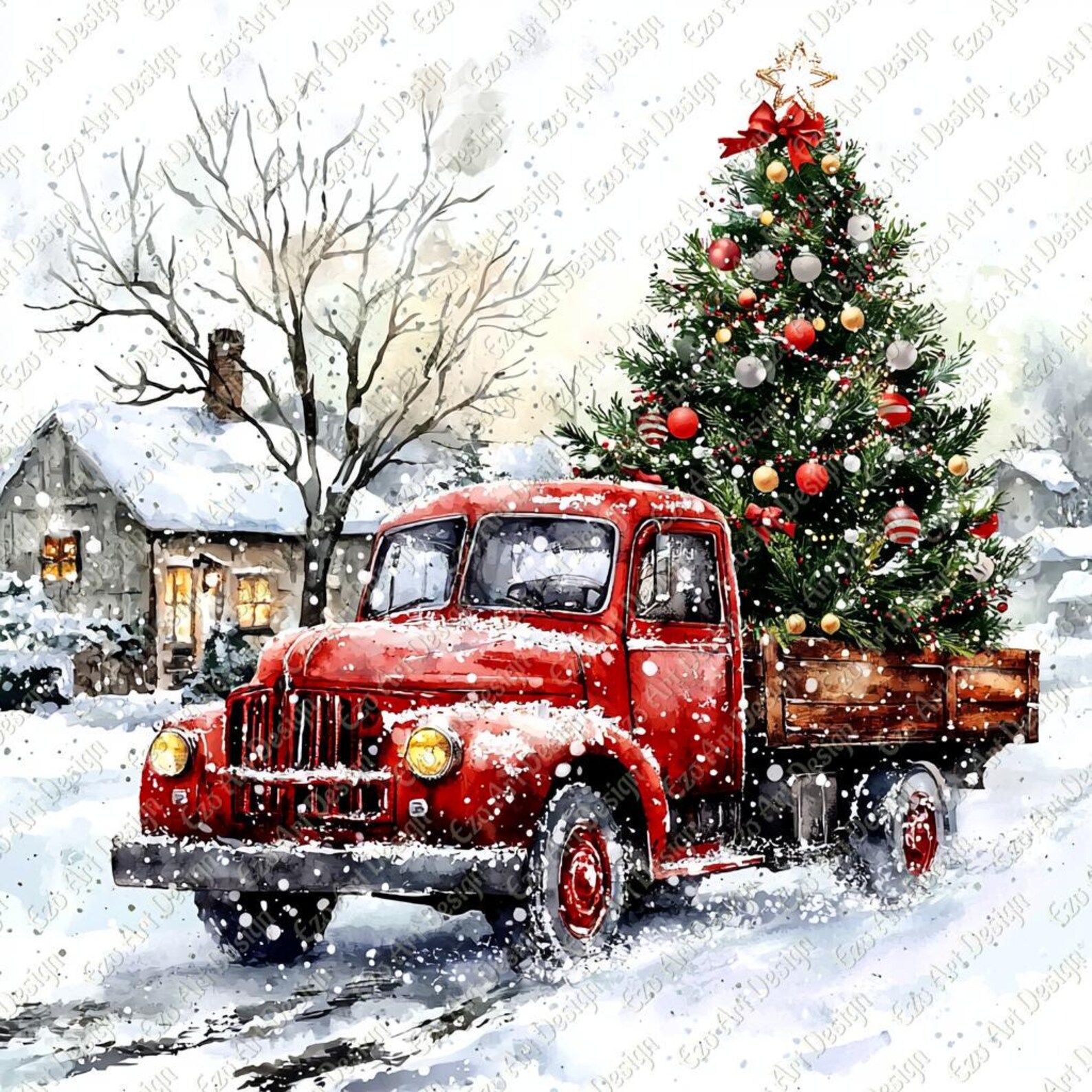 Christmas Truck Clipart, 10 High Quality JPG, Pine Tree Truck, Digital ...