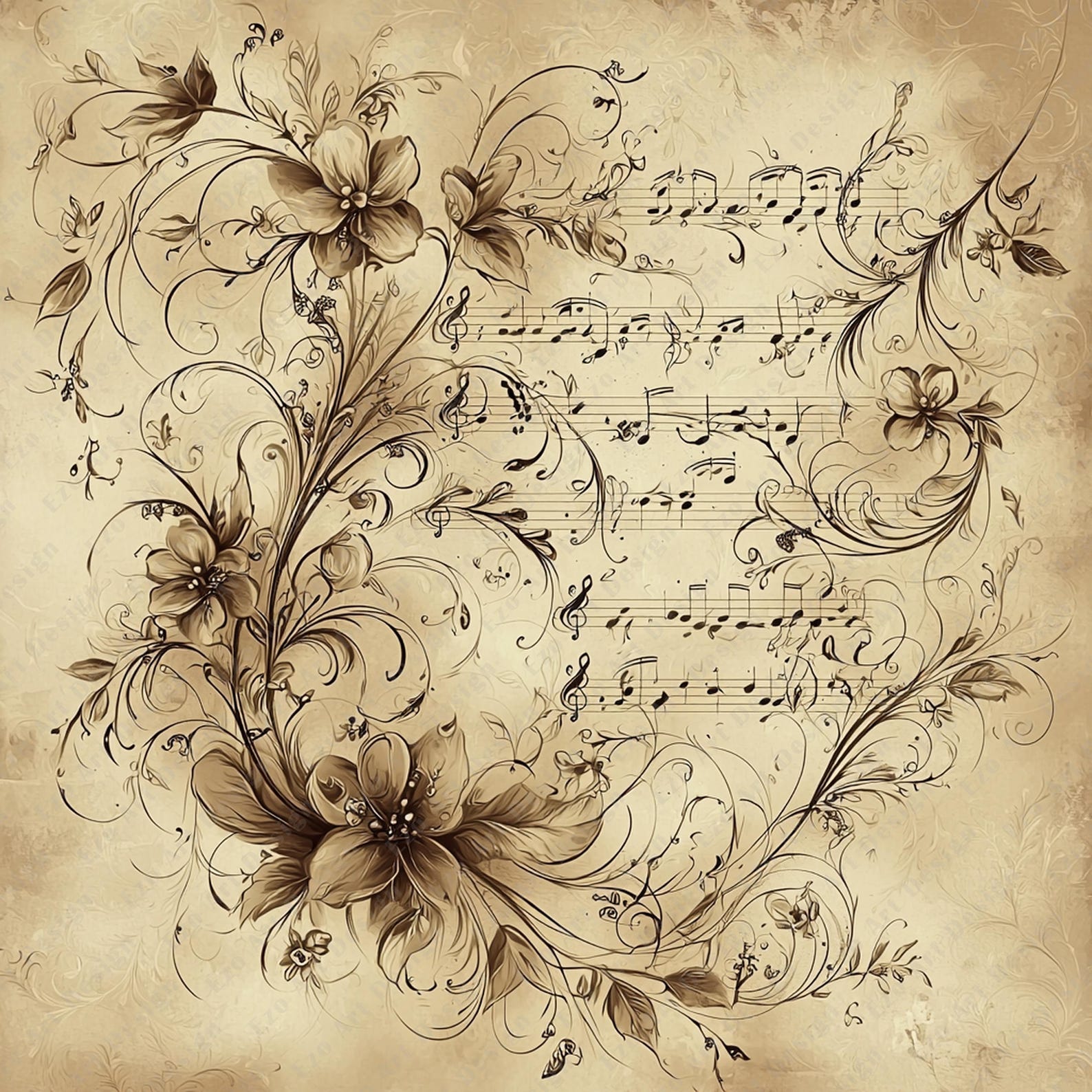 Vintage Music Clipart, 12 JPG, Digital Download, Printable Music Paper ...