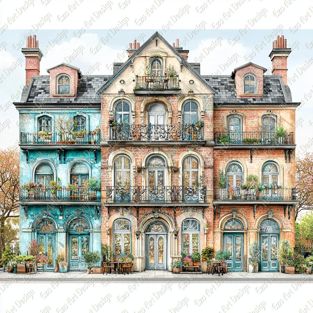 Quirky Houses Clipart, 10 High Quality JPG, Vintage Houses, Magic ...