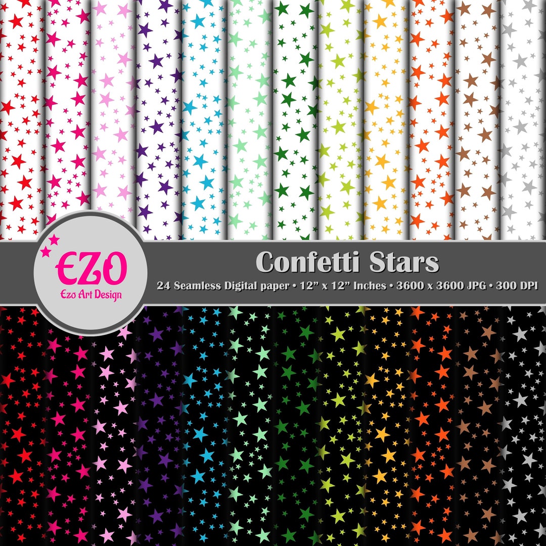 Confetti Stars Digital Paper Pack 24 Papers Scrapbook Papers Seamless ...