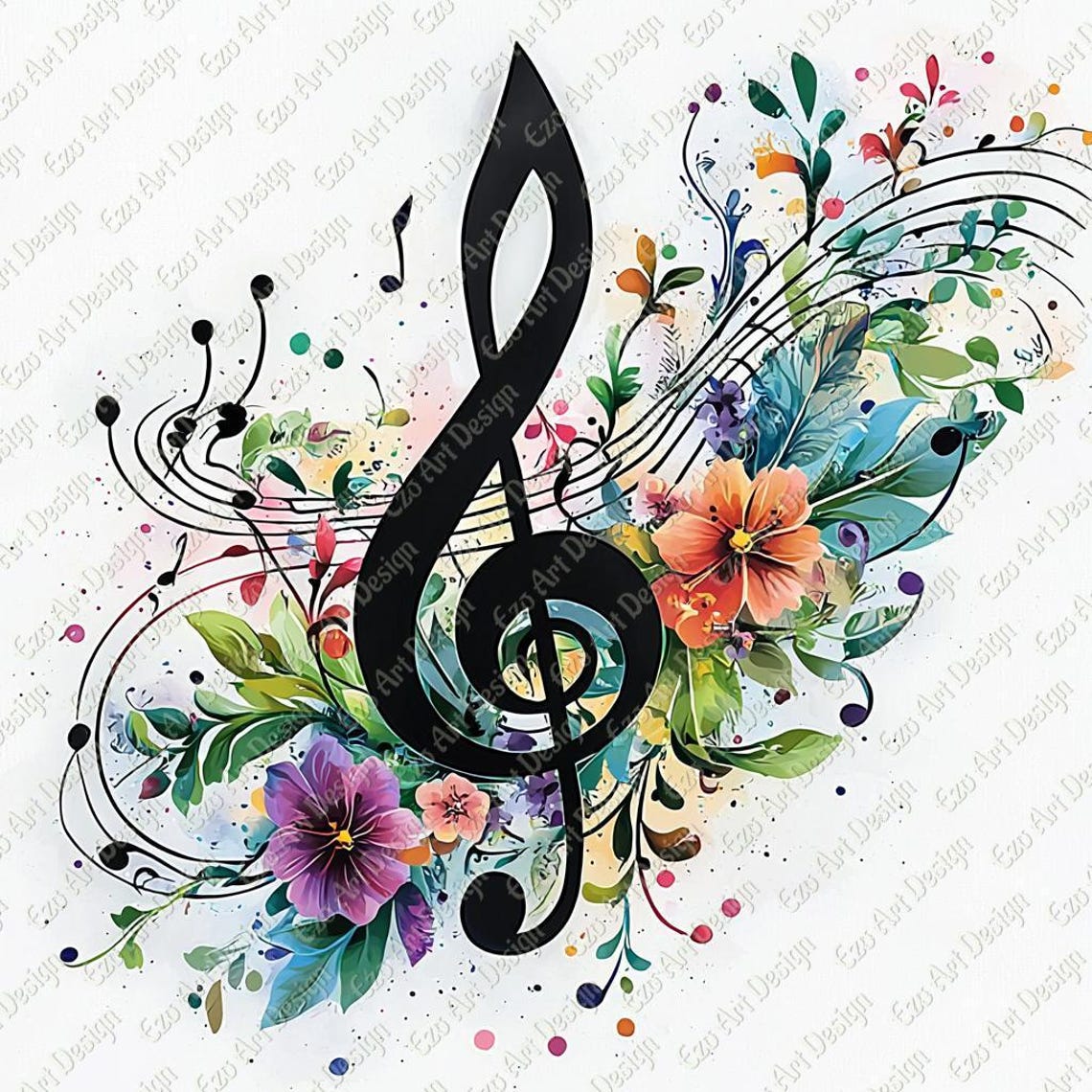 Floral Music Note Clipart, Melody Symbol (digital Download) - Etsy