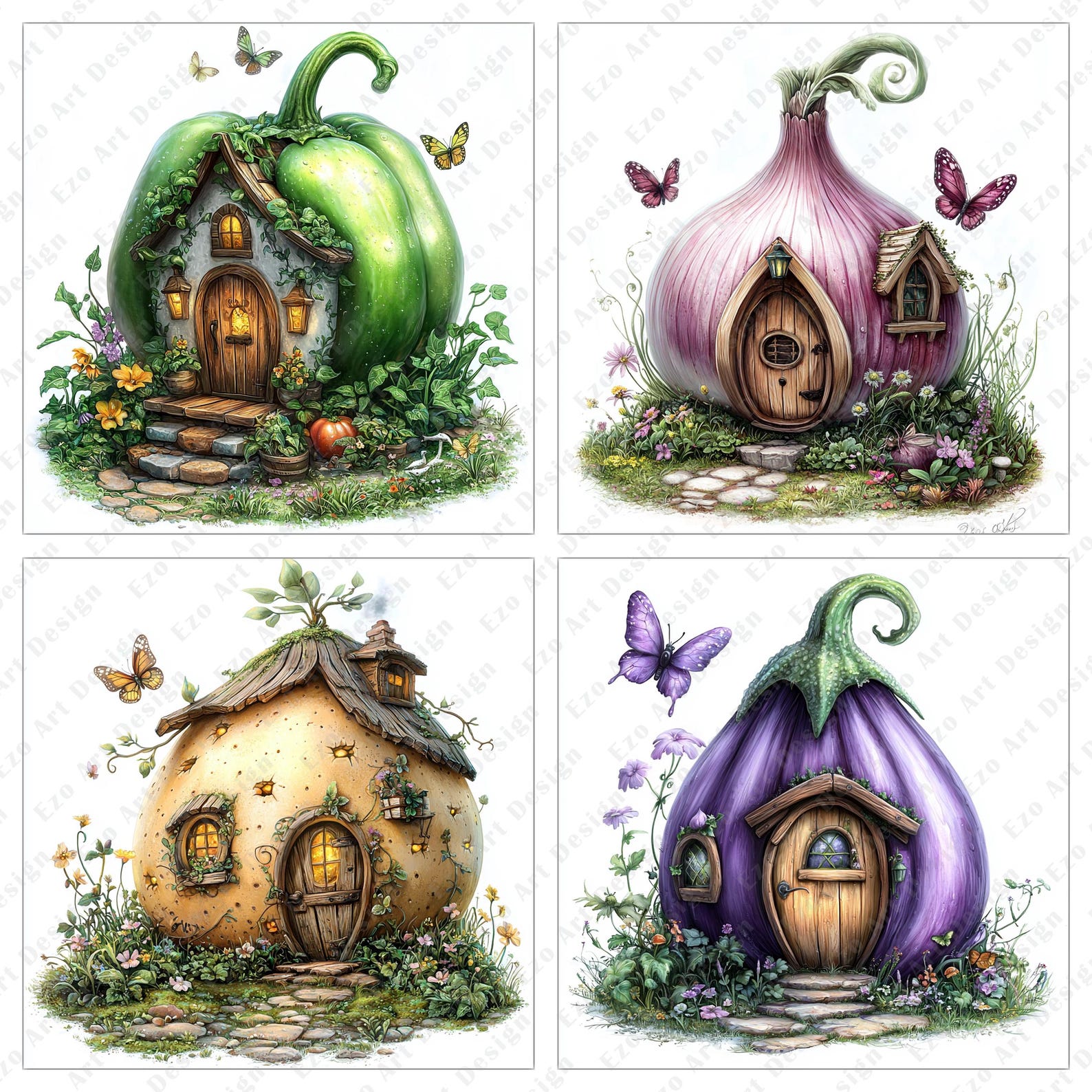 Whimsical Fairy Tale House Clipart, Vegetable Home (digital Download ...