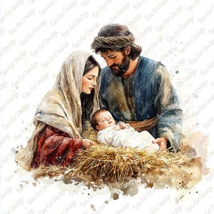 Christmas Nativity Scene Clipart, Baby Jesus, Mary and Joseph (digital ...