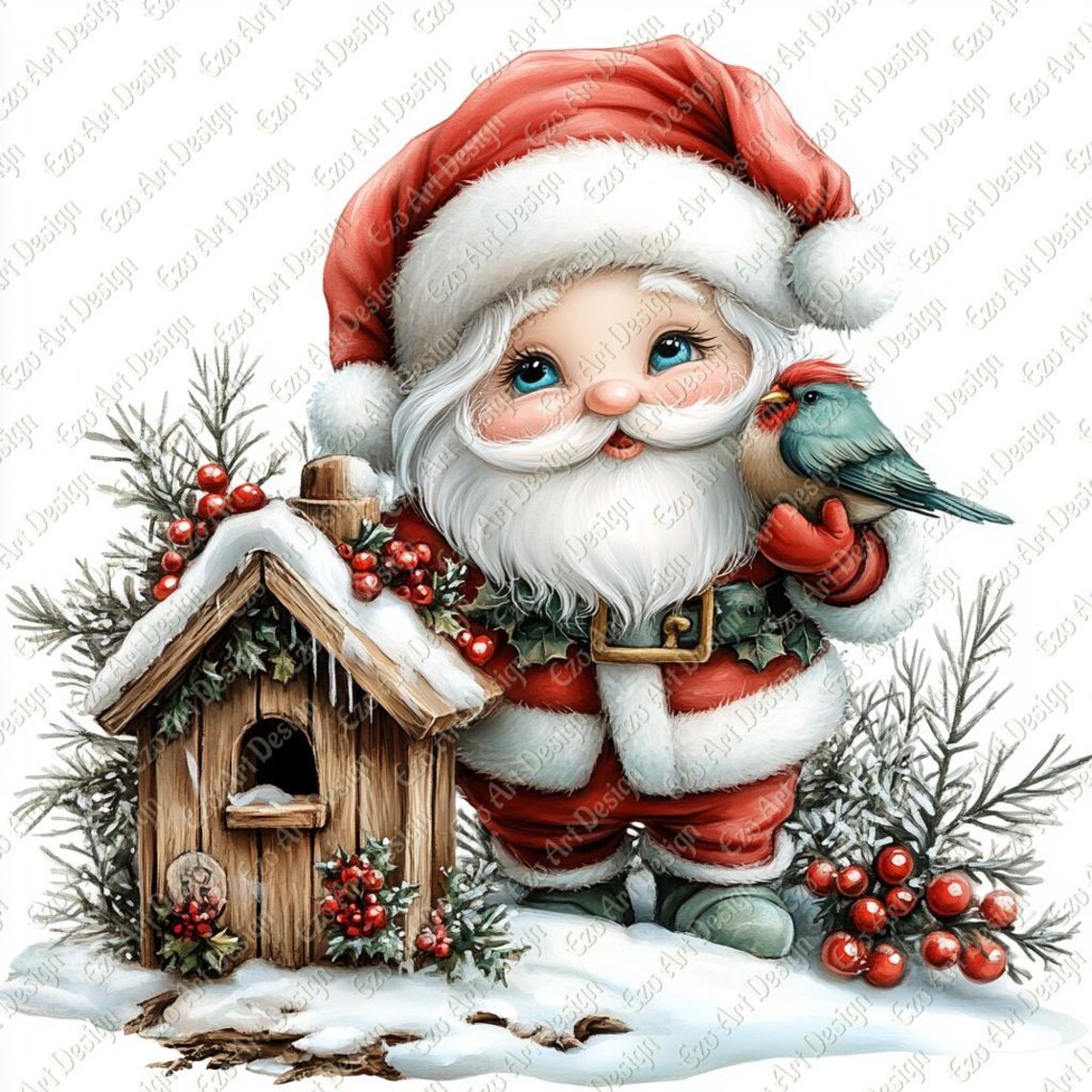Cartoon Santa Clipart, Santa's Deer Ride, Jolly Christmas Art (digital ...