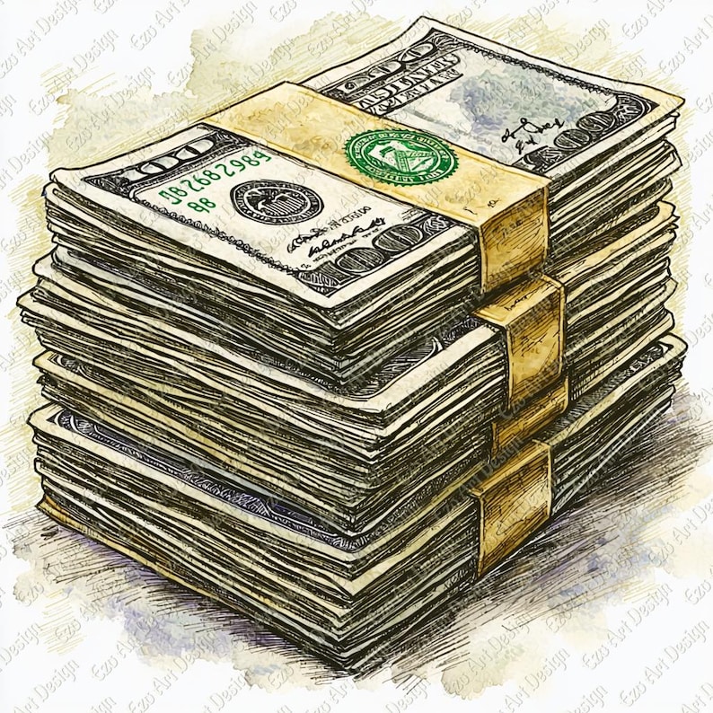 Watercolor Money Clipart, Cash Stack JPG Bundle (digital Download) - Etsy