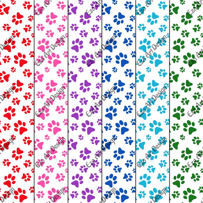 Bright Dog Paw Confetti Digital Paper Pack, 24 Paper, Scrapbook Paper ...
