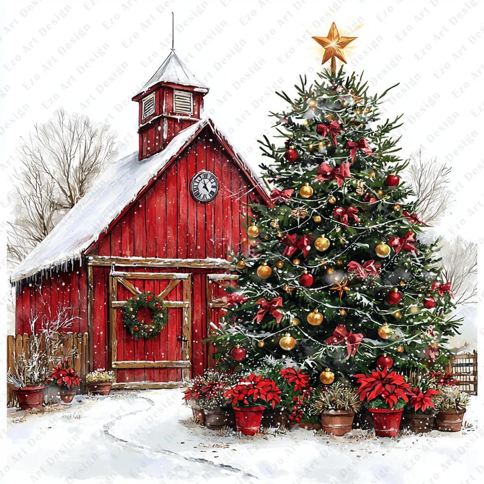 Christmas Farmhouse Clipart, Snowy Barn Scene (digital Download) - Etsy