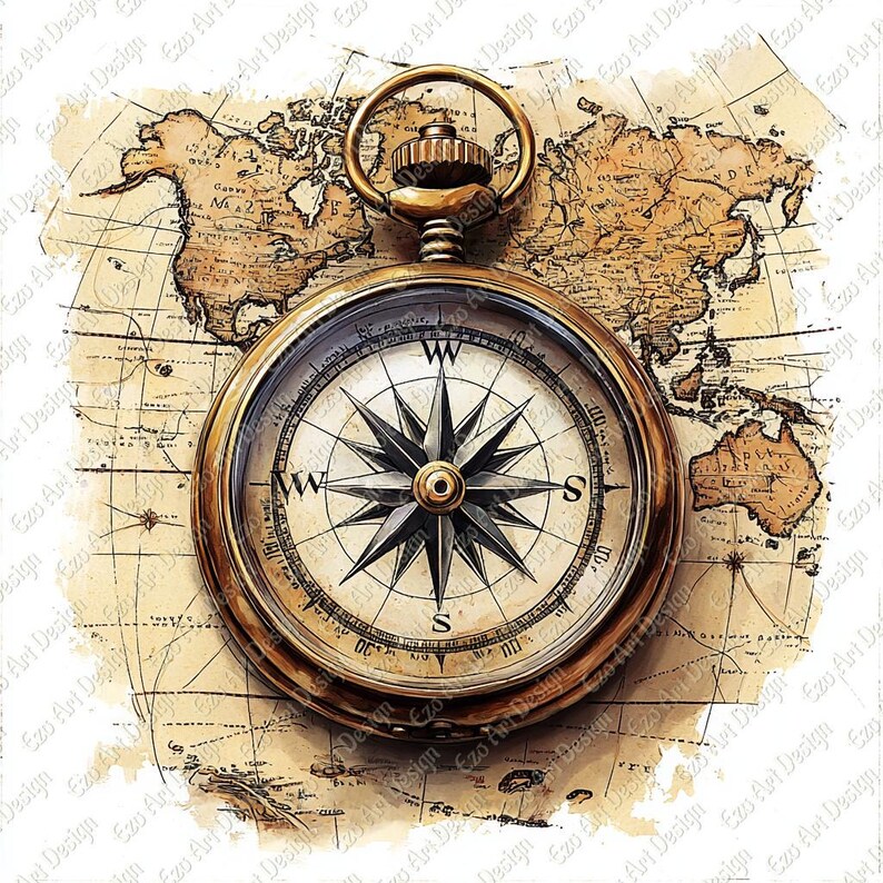 Vintage Compass Clipart, Antique Navigator Art (digital Download, 10 ...