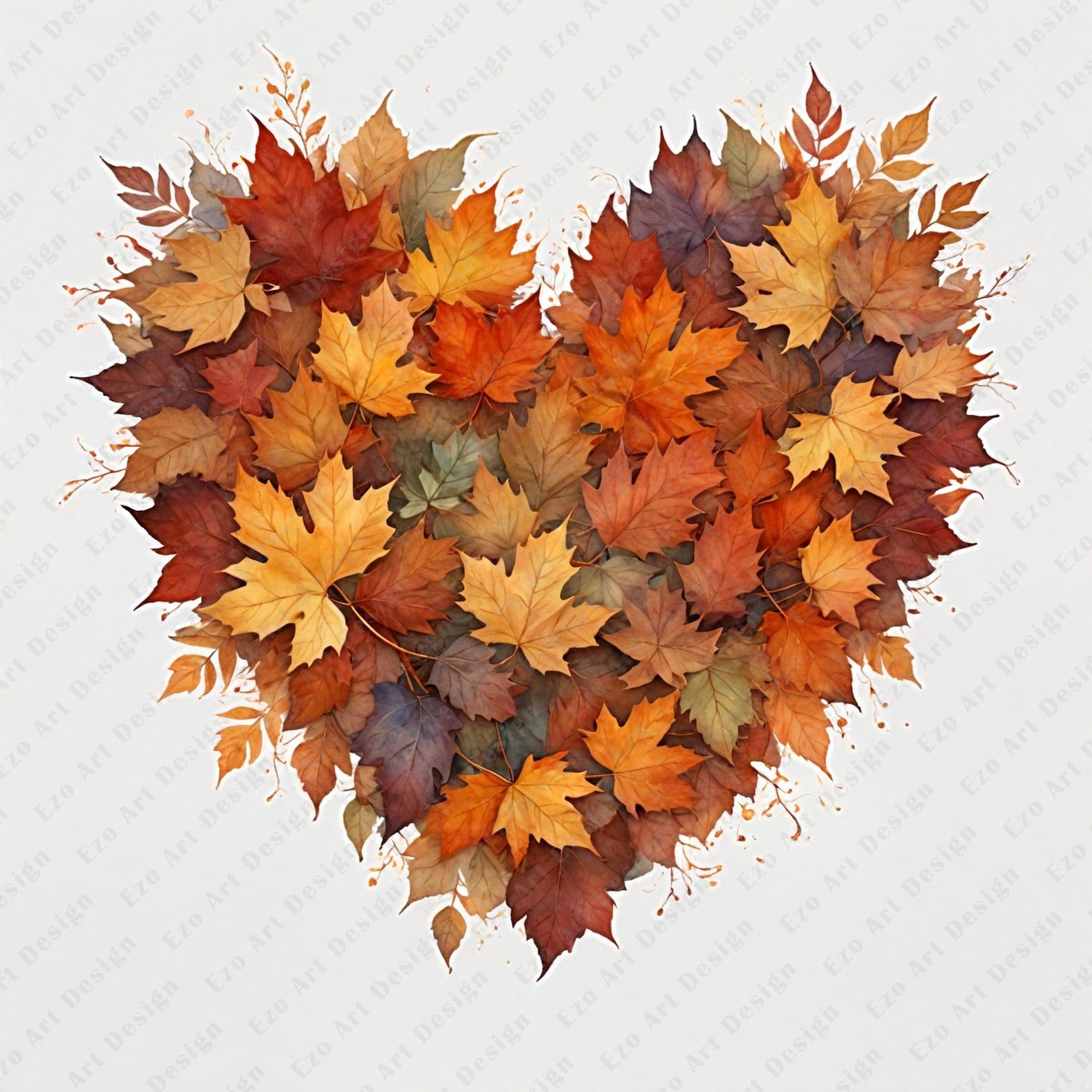 Autumn Heart Leaves Clipart, Fall Colors, Love Design (digital Download ...
