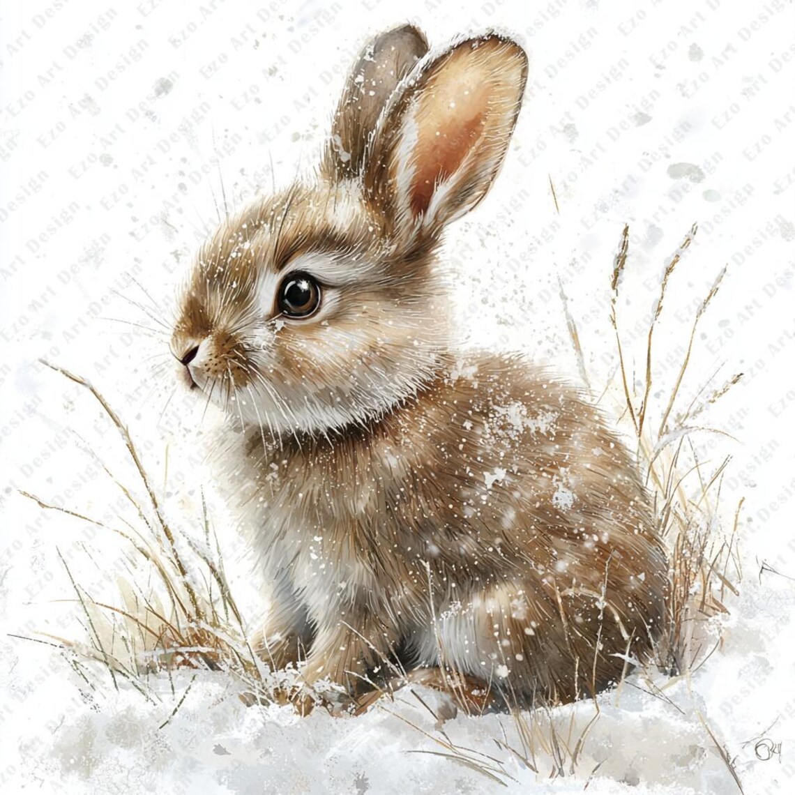 Rabbit Clipart Set: Playful Bunny in Snow - Cozy Winter Artrabbit ...