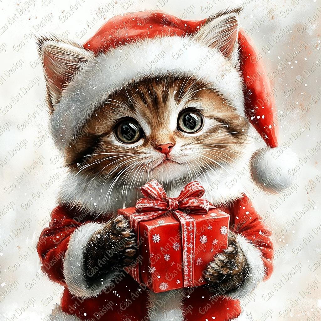 Santa Cat Clipart, Xmas Kitty, AI Enhanced Art (digital Download) - Etsy