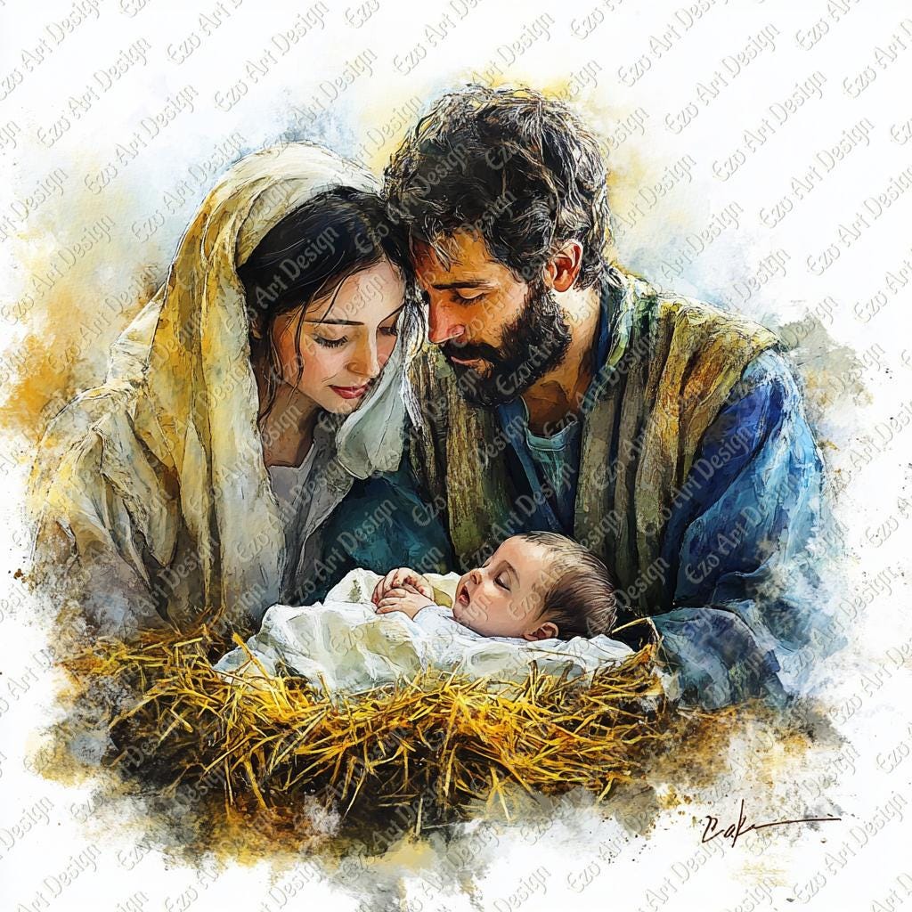 Christmas Nativity Scene Clipart, Baby Jesus, Mary and Joseph (digital ...