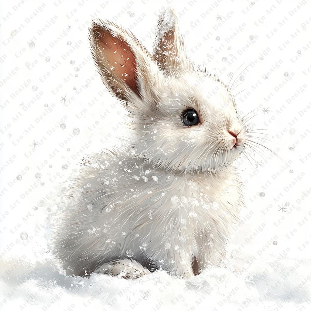Rabbit Clipart Set: Playful Bunny in Snow - Cozy Winter Artrabbit ...