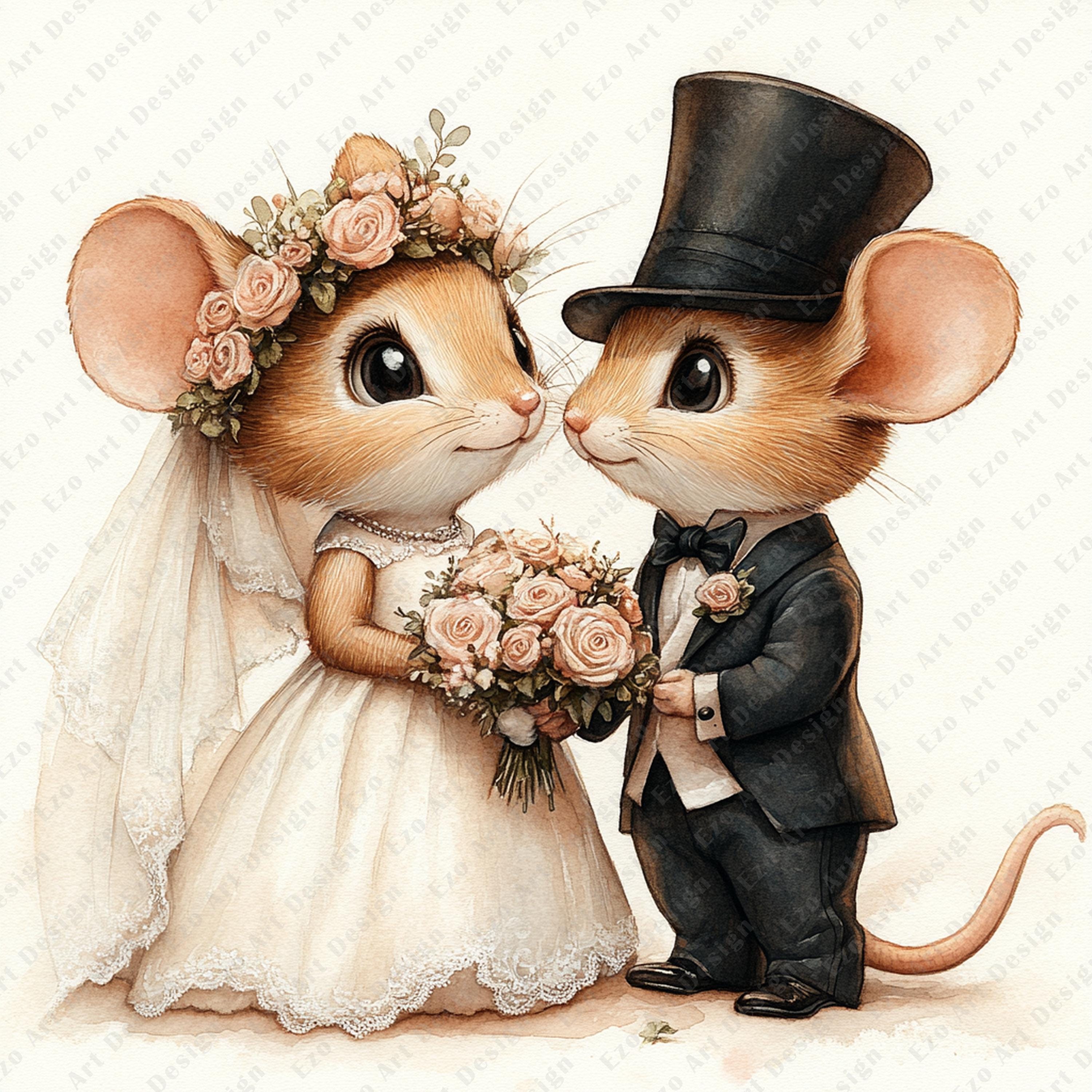 Mouse Wedding Clipart, 12 JPG, Digital Download, Printable Bride and ...