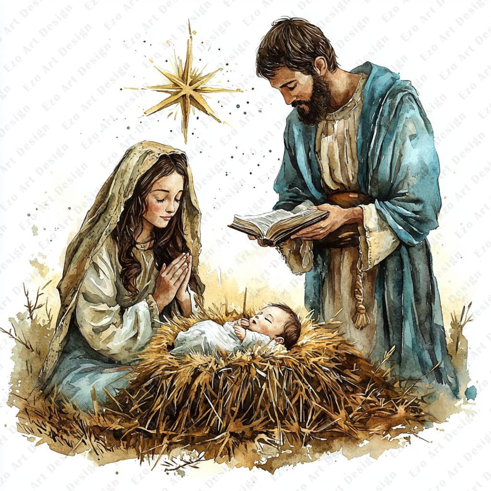 Christmas Nativity Scene Clipart, 10 High Quality JPG, Holy Family ...