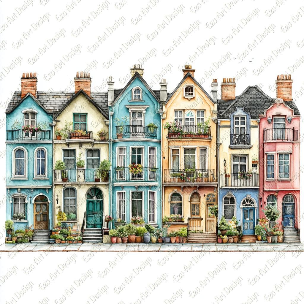 Quirky Houses Clipart - Vintage Charm With Scandinavian Flair - Etsy