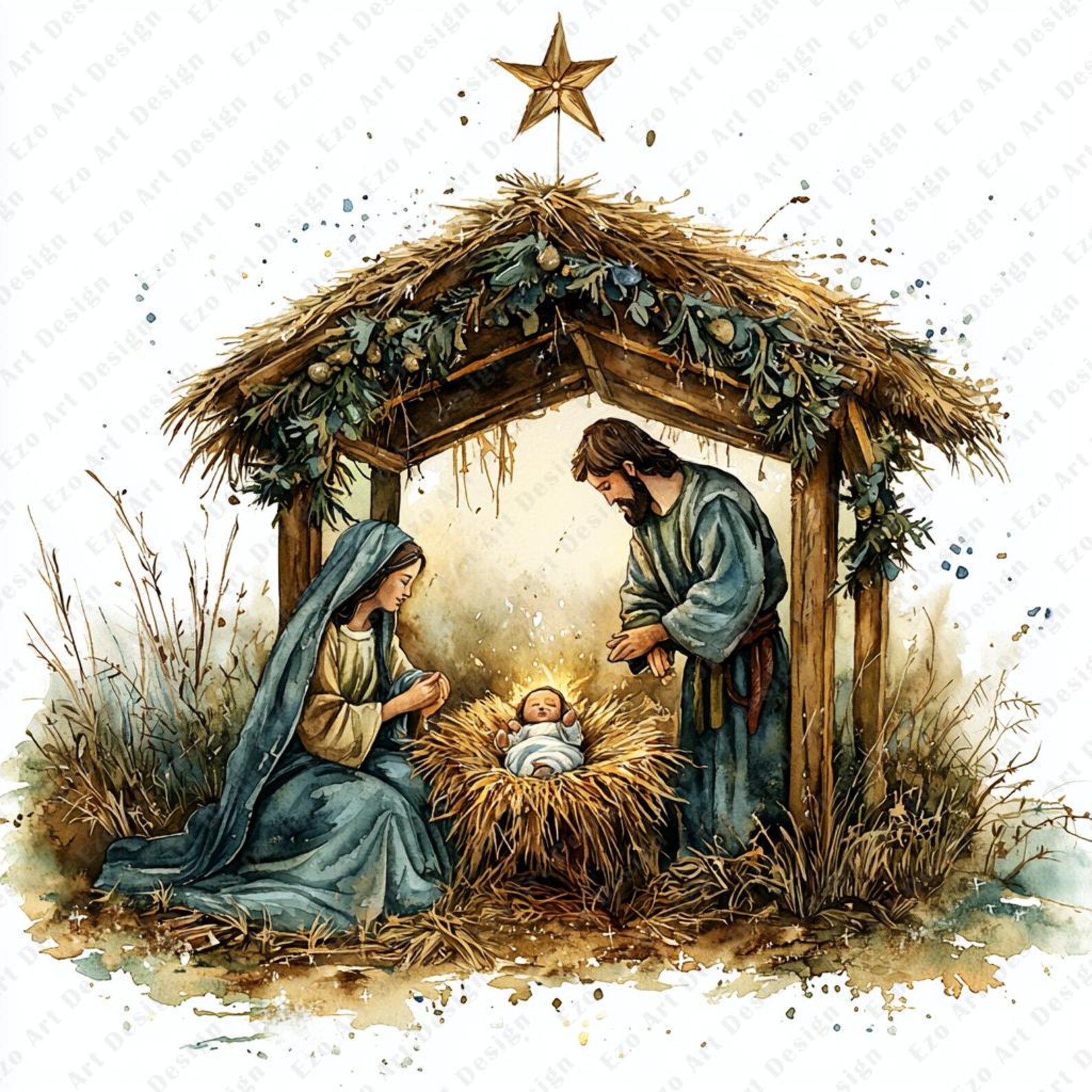 Christmas Nativity Scene Clipart, 10 High Quality JPG, Holy Family ...