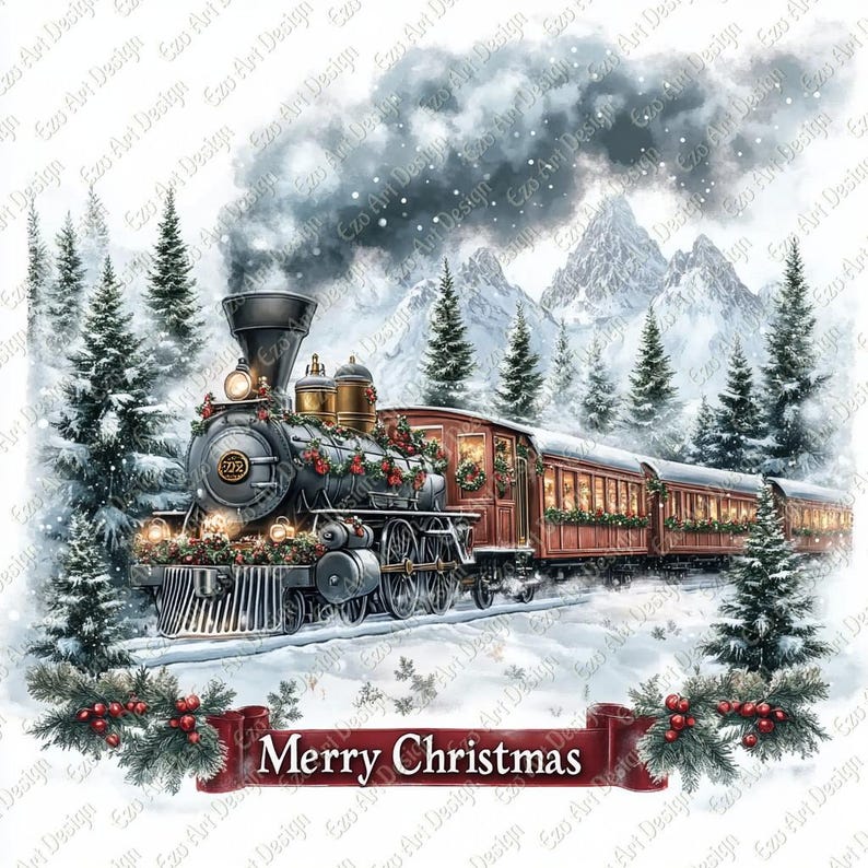 Christmas Train Clipart, Express Train, Holiday Art (digital Download ...