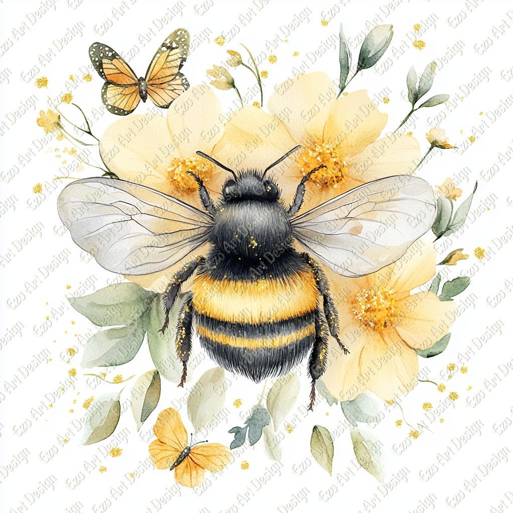 Watercolor Honey Bee Clipart, Floral Bee Art (digital Download) - Etsy