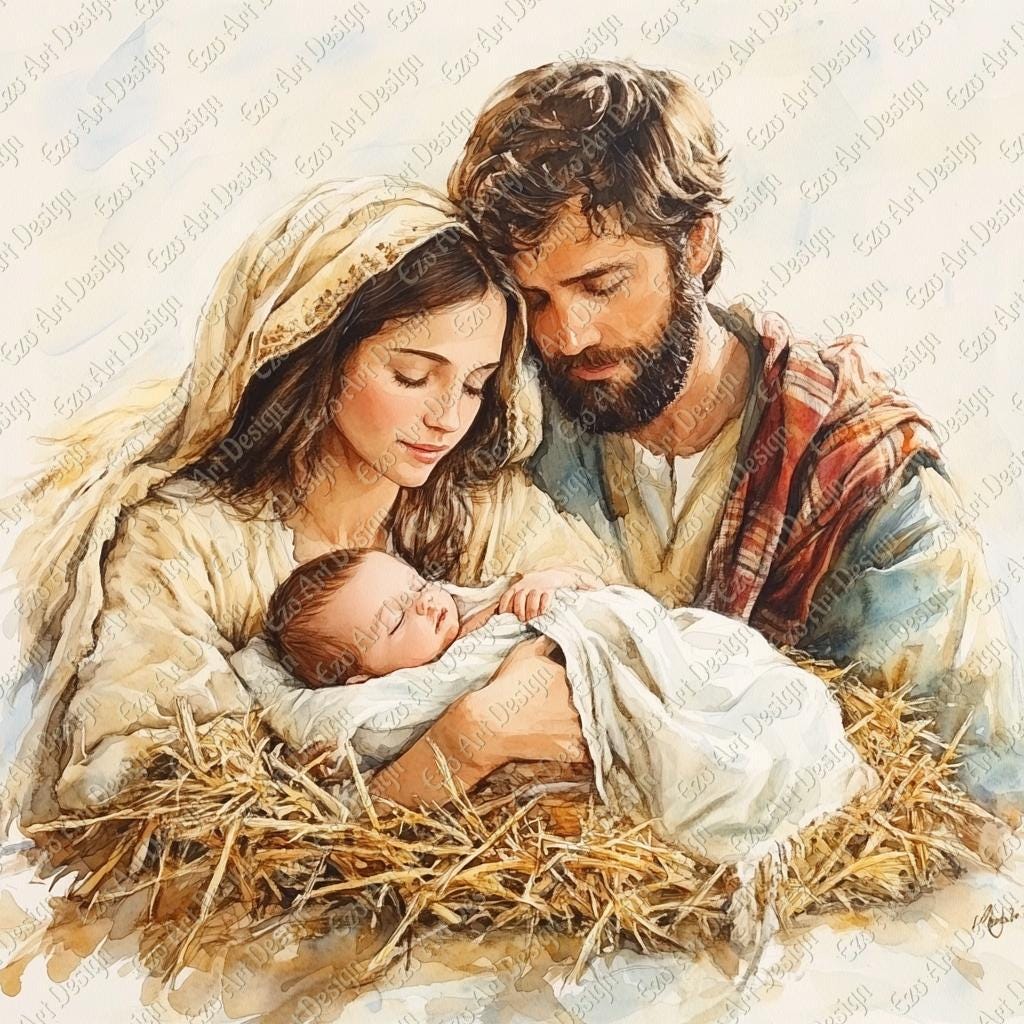 Christmas Nativity Scene Clipart, Baby Jesus, Mary and Joseph (digital ...