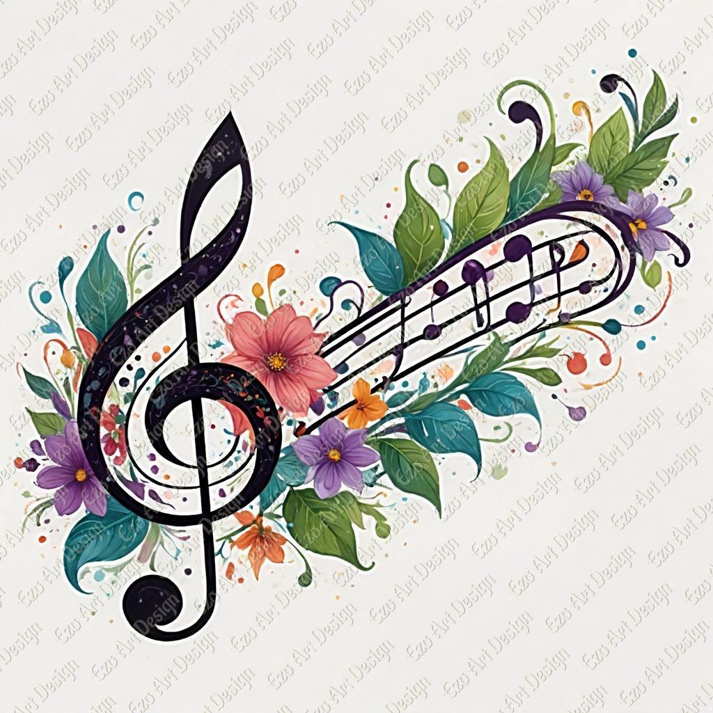 Floral Music Note Clipart, 10 High Quality JPG, Melody Symbol, Musical ...