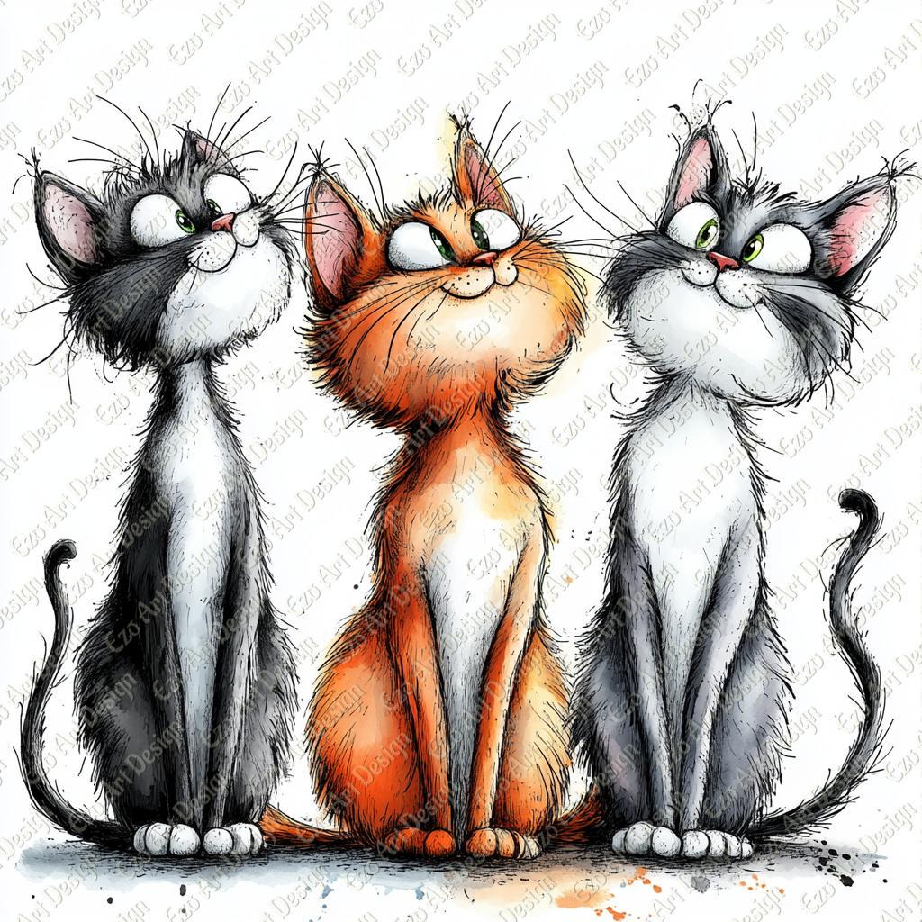 Cute Cat Squad Clipart, 10 High Quality JPG, Big Eyes Cats, Happy Cat ...