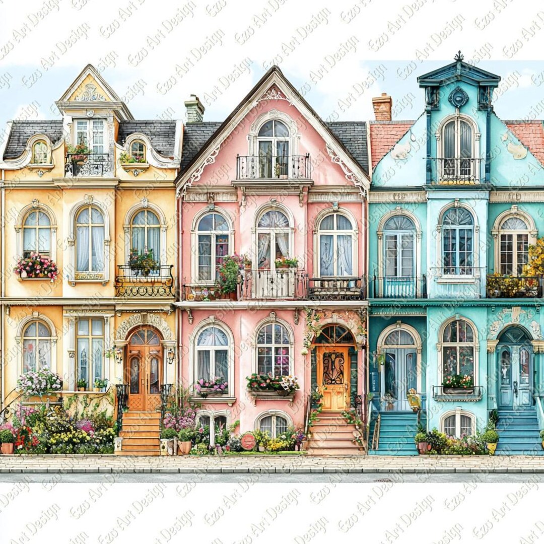 Quirky Houses Clipart - Vintage Charm With Scandinavian Flair - Etsy
