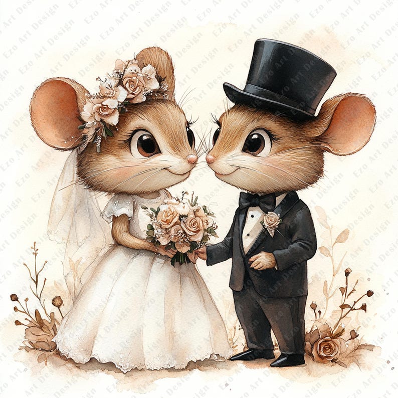 Mouse Wedding Clipart, 12 JPG, Digital Download, Printable Bride and ...