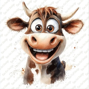 Happy Cow Clipart, Watercolor Farm Animal Art (digital Download) - Etsy