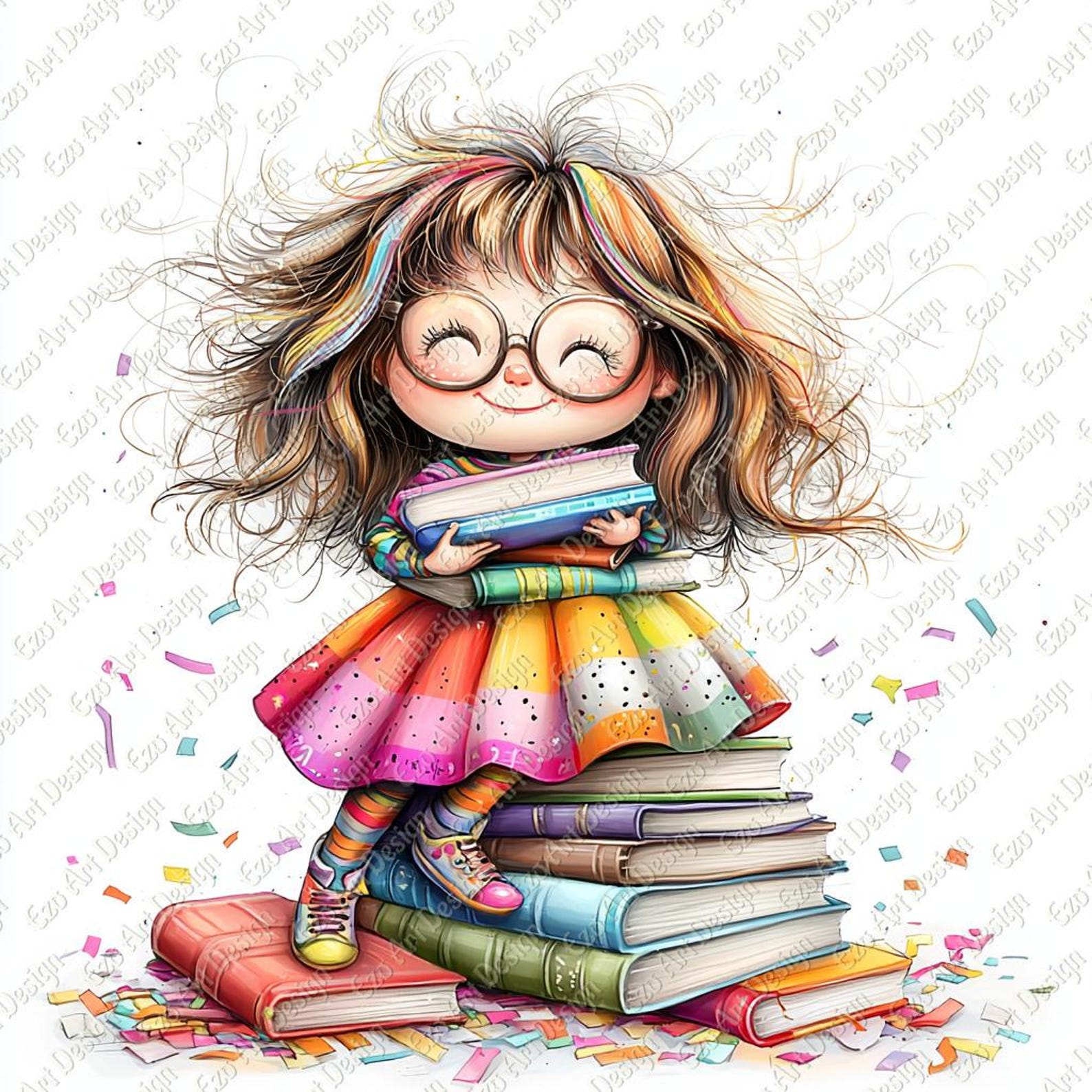 Quirky Bookworm Girl Clipart, Student Art (digital Download) - Etsy