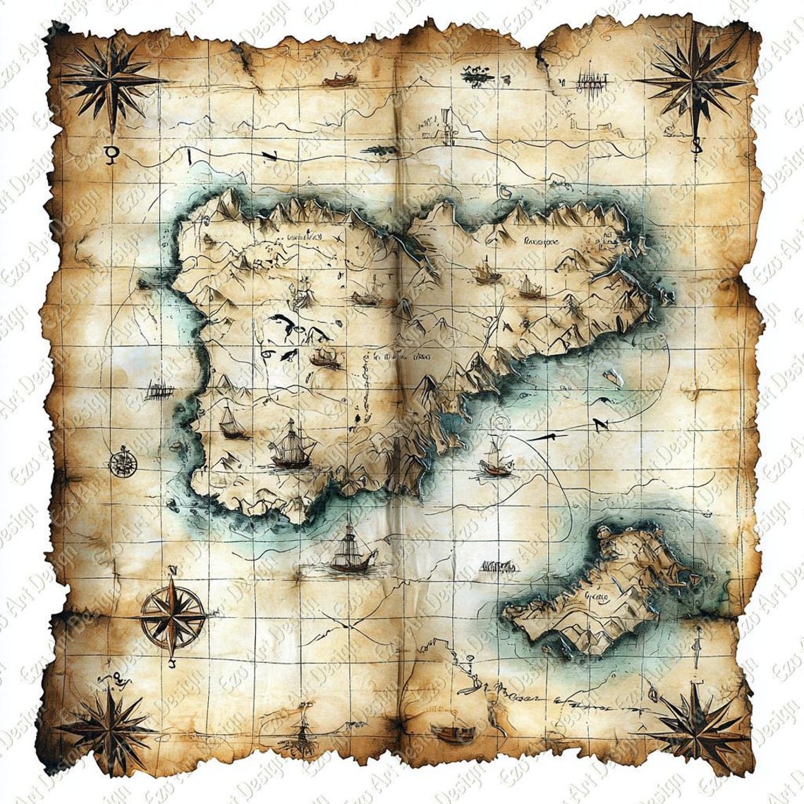 Pirate Treasure Map Clipart, Parchment Style (digital Download) - Etsy