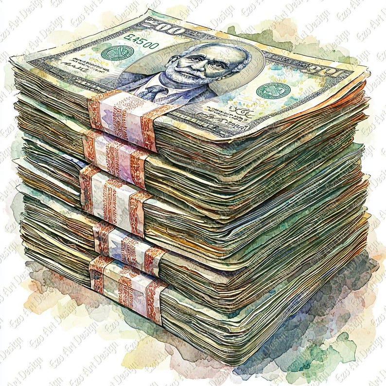 Watercolor Money Clipart, Cash Stack JPG Bundle (digital Download) - Etsy
