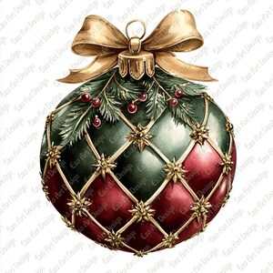 Christmas Ornament Clipart, Watercolor Bauble Printable Art, Holiday ...