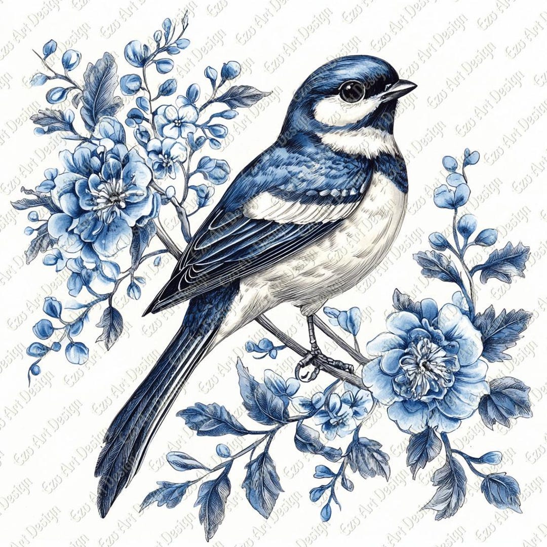 Blue Birds Delft Tile Clipart, Dutch Floral Art (digital Download, 10 ...