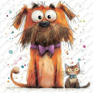 Quirky Dog and Cat Clipart, 10 High Quality JPG, Quirky Pals, Whimsical ...