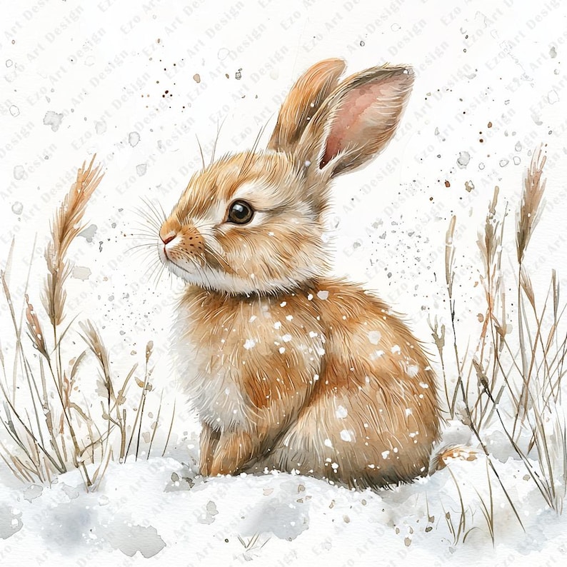 Rabbit Clipart Set: Playful Bunny in Snow - Cozy Winter Artrabbit ...