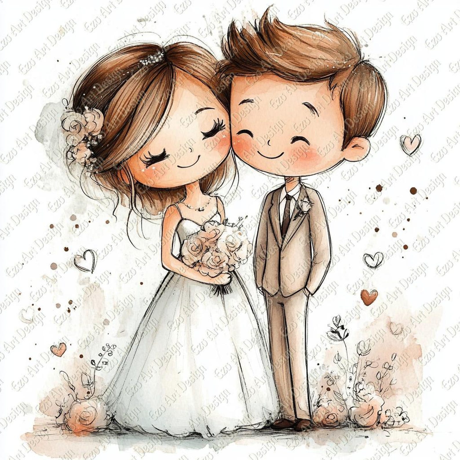 Cartoon Bride and Groom Clipart, Wedding Lovers (digital Download) - Etsy