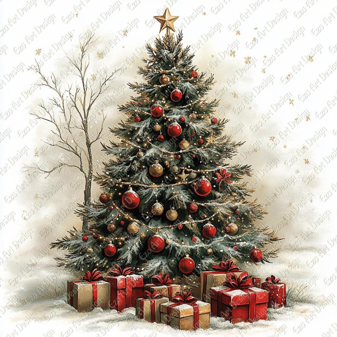 Christmas Tree Clipart, Festive Holiday Pine, AI Enhanced (digital ...