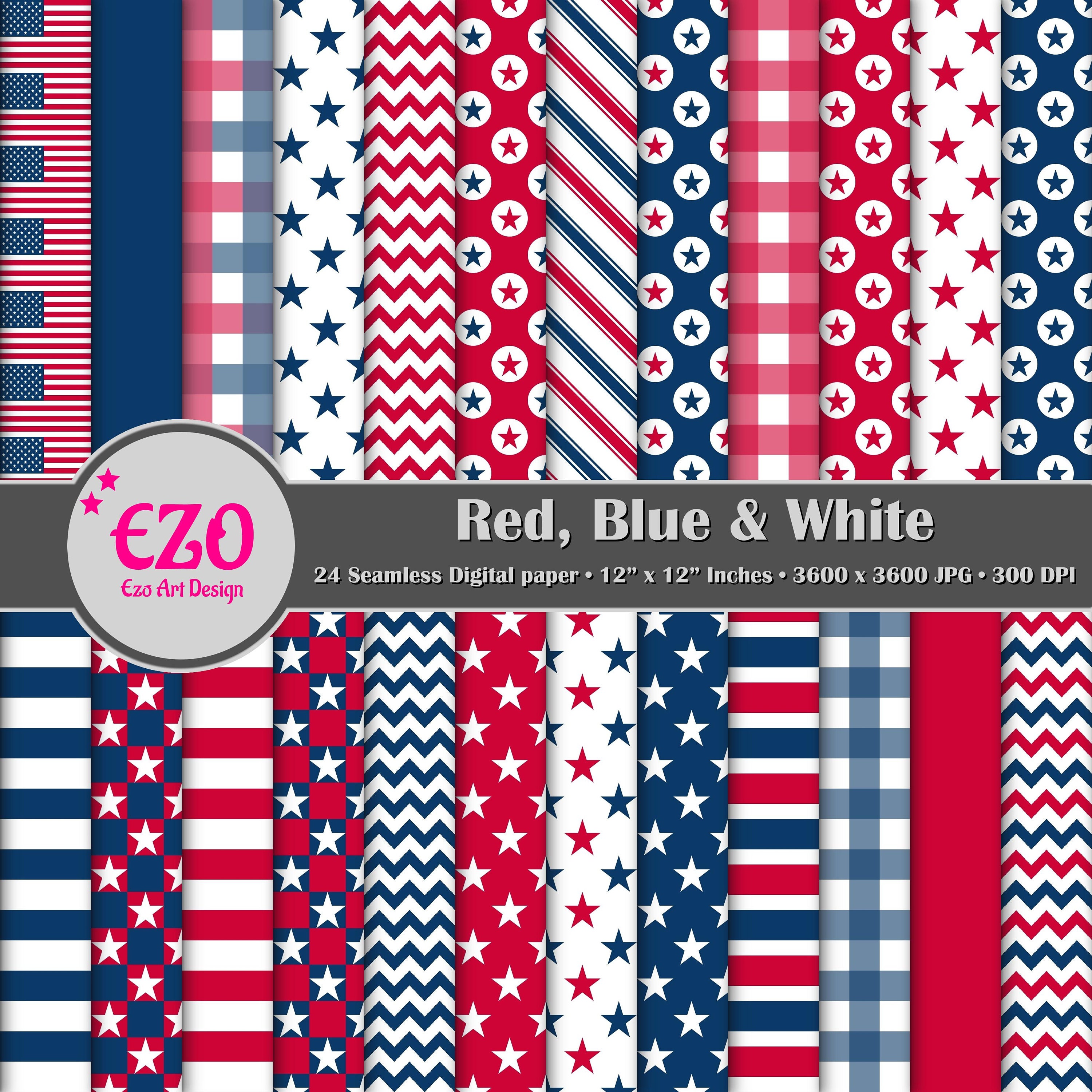 Red Blue White Digital Paper Pack - 24 Papers - Scrapbook Papers ...