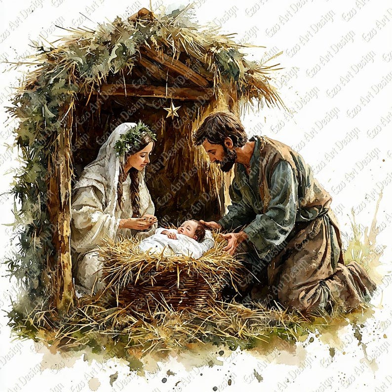 Christmas Nativity Scene Clipart, 10 High Quality JPG, Holy Family ...