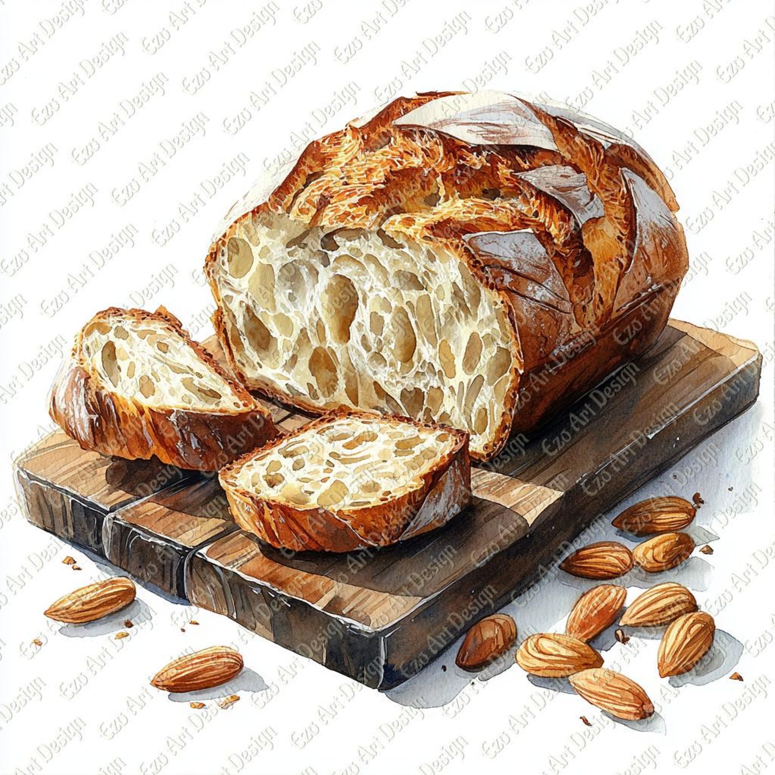 Watercolor Bread Clipart, Rustic Bakery Loaf (digital Download) - Etsy