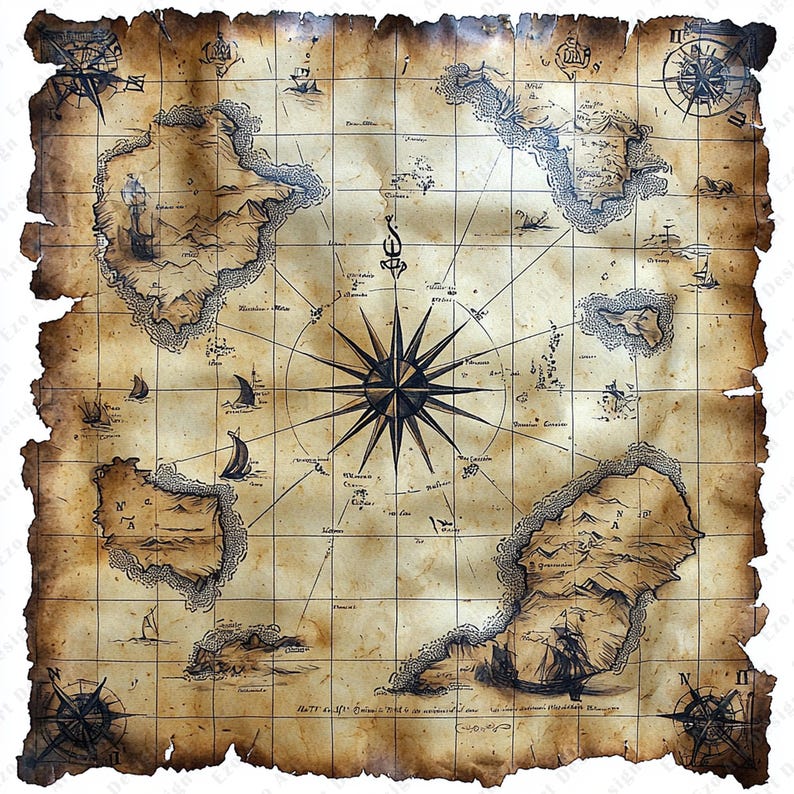 Vintage Map Clipart, 12 JPG, Digital Download, Printable Pirate Map ...